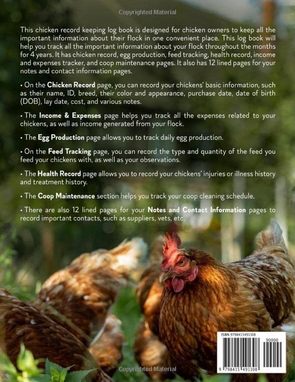 Chicken Record Keeping Log Book: A Detailed 4-Year Chicken Record Keep ...
